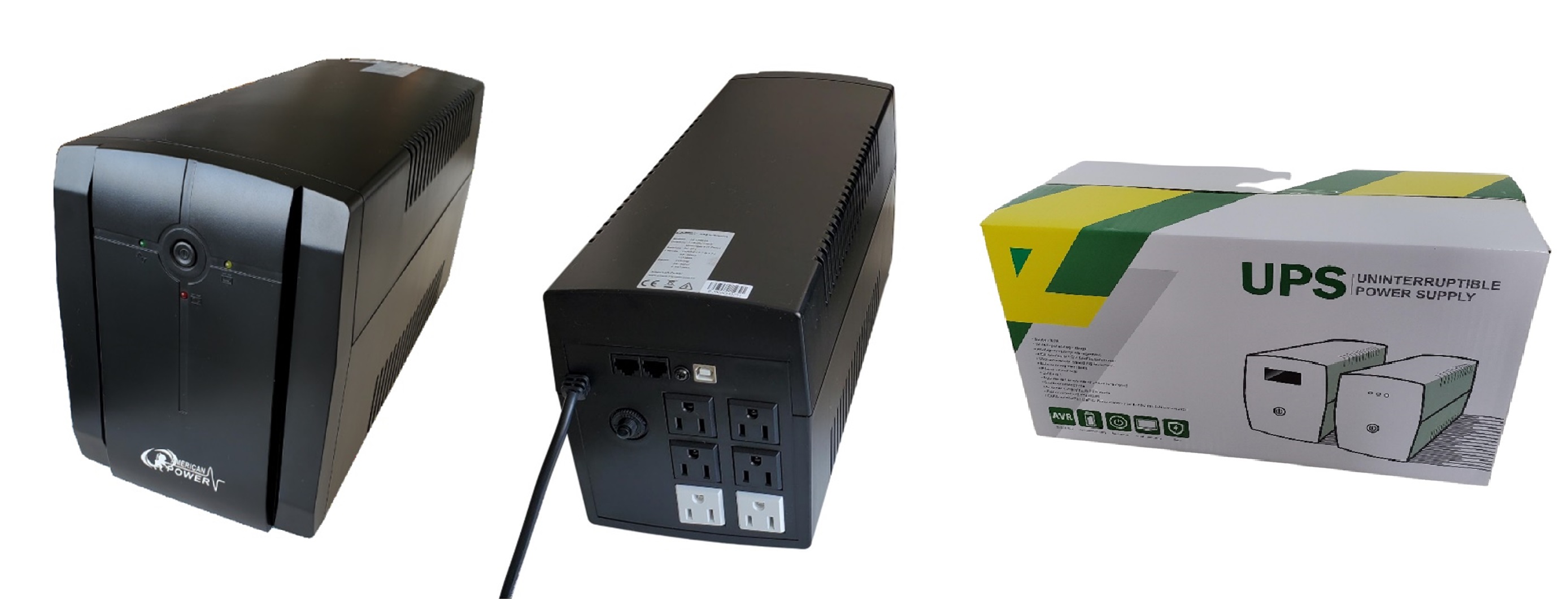 AP1200VA UPS American Power 1,2KVA interactiva frente - atrás y caja ...